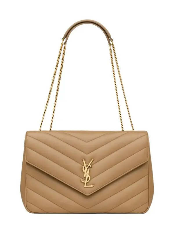 Saint Laurent Loulou Foldover Top Large Shoulder Bag - Nude