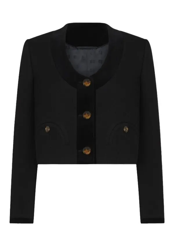 BLAZÉ MILANO Cropped Velvet-trimmed Black Viscose Jacket - Moonlight Black