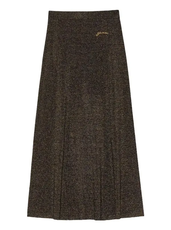 GANNI Embroidered Logo Knit Maxi Skirt - Black