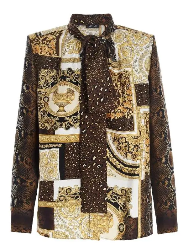 Versace Barocco Printed Pussy-bow Blouse - Green