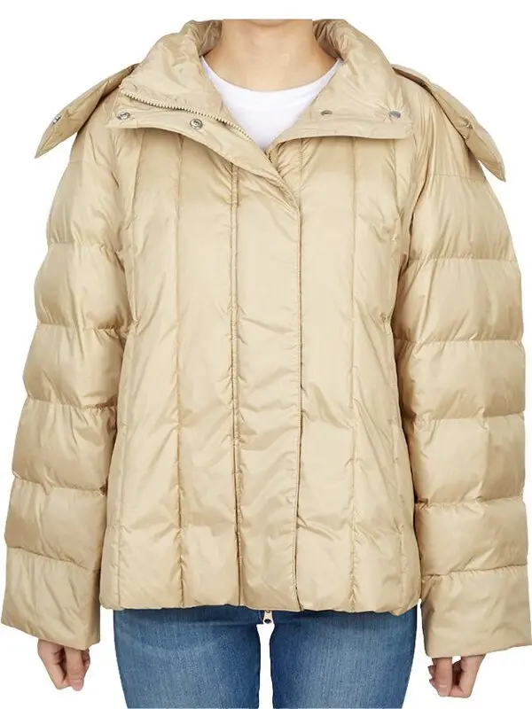 Max Mara Hooded Down Coat With Trim Pockets - Nude