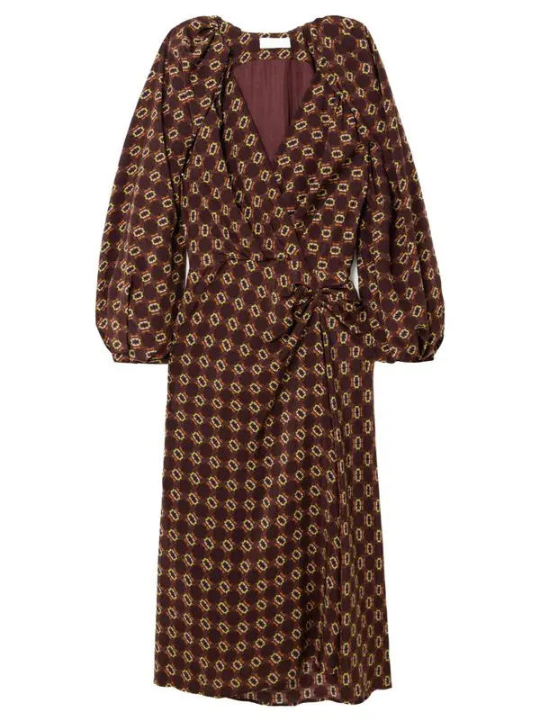 Dries Van Noten Printed Silk Crepe De Chine Midi Dress - Black