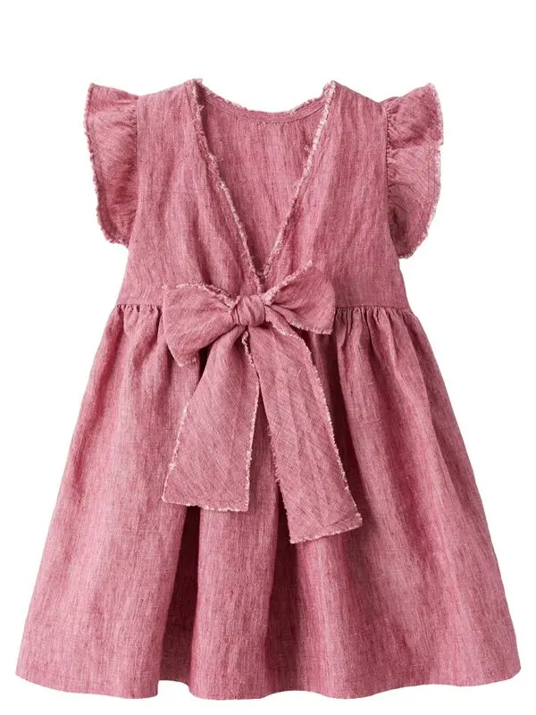 IL GUFO Sleeveless Linen Dress With Bow And Lotus Leaf Edge - Pink