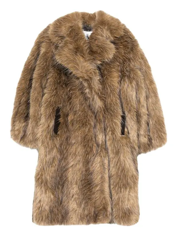 GANNI Notched Lapel Faux Fur Coat - Light Brown