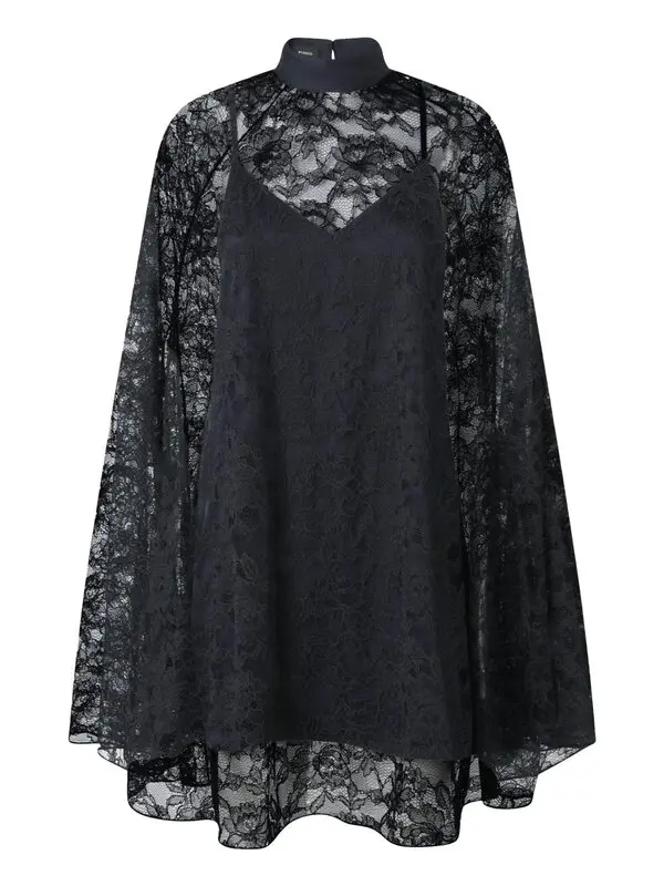 Pinko Long-sleeved Mini Lace Dress - Black
