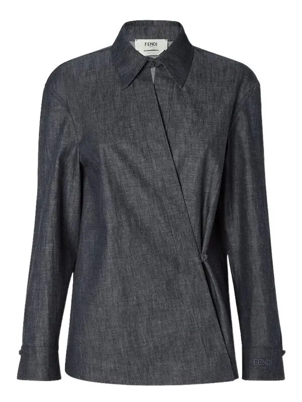 Fendi Asymmetrical Wrap Denim Shirt - Blue