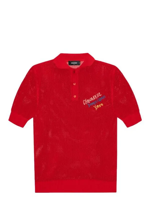 Dsquared2 Summer Lovers Knitted Polo Shirt - Red