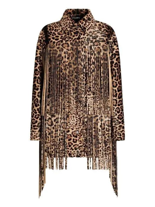 Dolce & Gabbana Leopard Print Fringe Coat - Brown