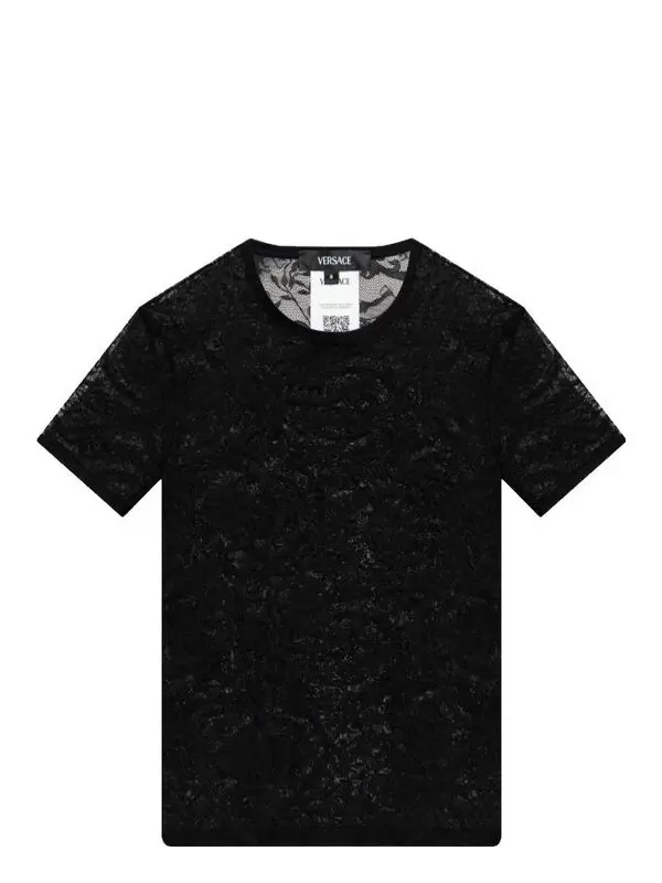Versace Short-sleeved Crewneck Lace T-shirt - Black