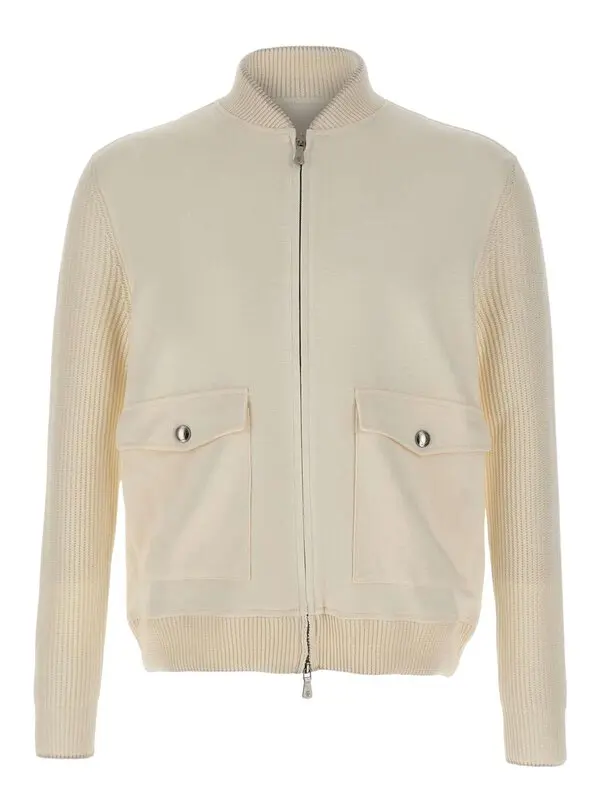 Eleventy Knitted Panel Zip Jacket - Nude