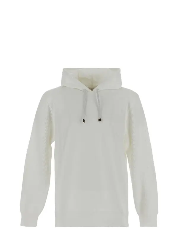 Brunello Cucinelli Ribbed Sleeve Drawstring Hoodie - White