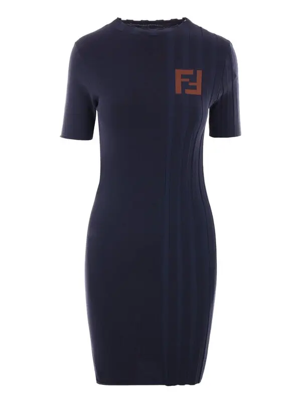 Fendi Short Sleeve Ribbed Mini Dress - Blue