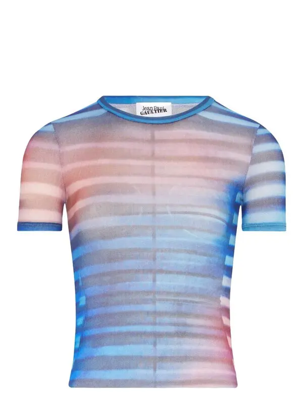 JEAN PAUL GAULTIER Striped Tulle T-shirt - Blue