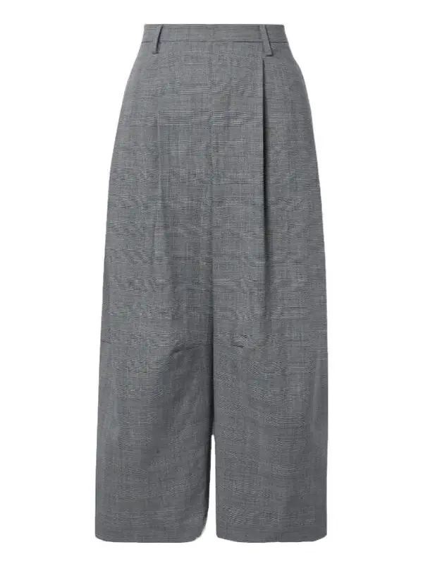 R13 Cropped Pleated Houndstooth Wool Wide-leg Pants - Gray