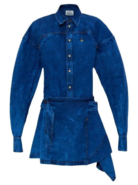 VIVIENNE WESTWOOD Asymmetrical Tie-dye Denim Mini Dress - Blue