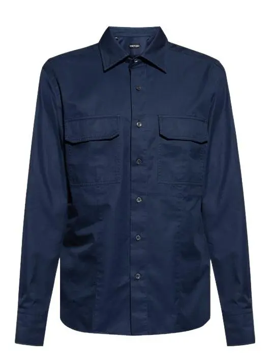 TOM FORD Double-pocket Cotton Shirt - Blue