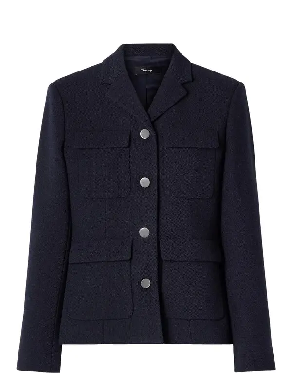 Theory Long Sleeve Casual Jacket With Four Flap Pockets - Navy Blue