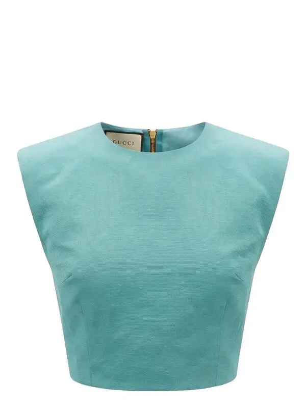 Gucci Sleeveless Cropped Top With Shoulder Pads - Blue
