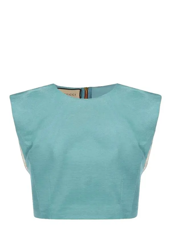 Gucci Sleeveless Cropped Top With Shoulder Pads - Blue