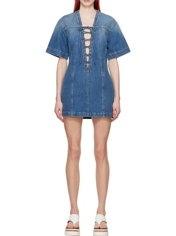 Stella McCartney Short Sleeve Lace-up Denim Dress - Blue