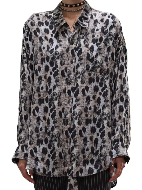 R13 Leopard Print Buttoned Shirt With Long Sleeves And Chest Pocket - Black