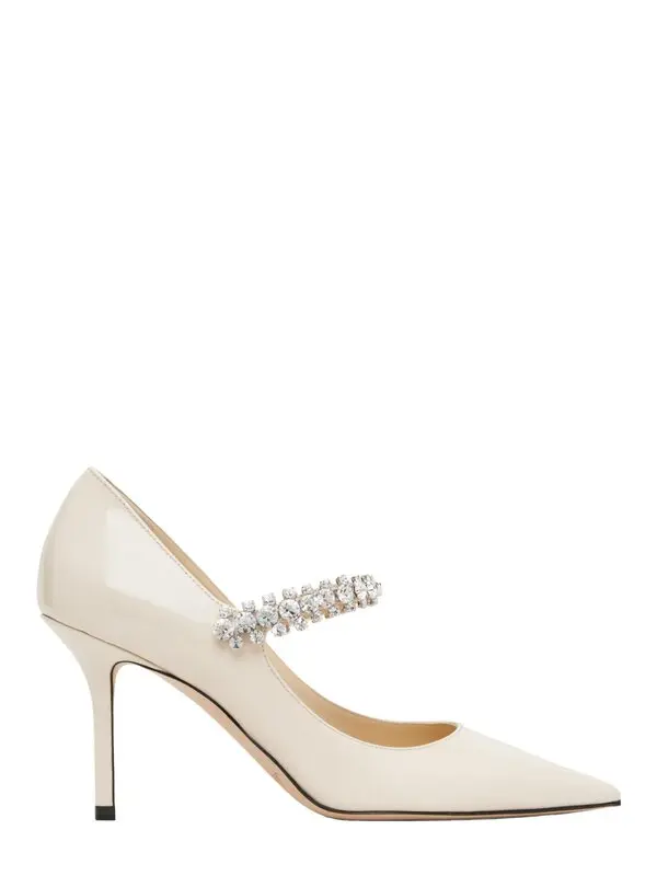 JIMMY CHOO Bing 85 Crystal Strap Patent Leather Pumps - Nude