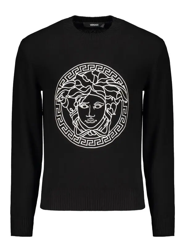 Versace Long-sleeved Crewneck Jumper With Graphic Print - Black