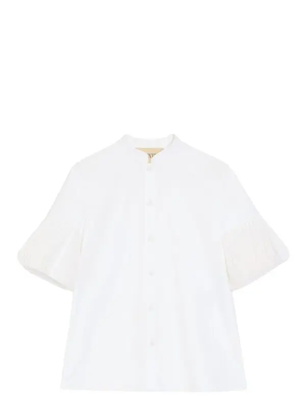 Valentino Garavani Embroidered Cotton Popeline Shirt With Mandarin Collar - White