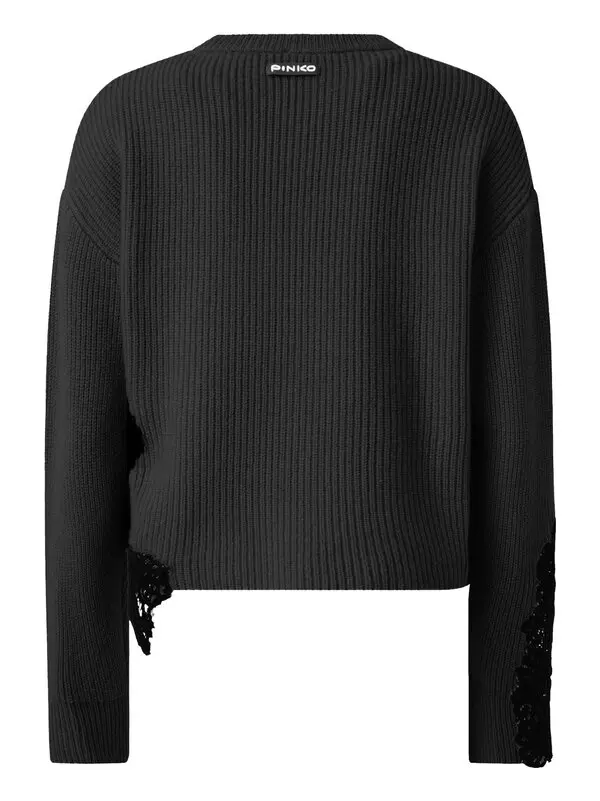 Pinko Lace Appliqué Ribbed Crewneck Jumper - Black