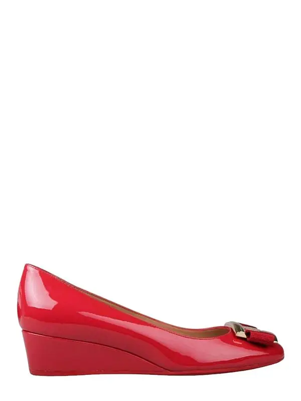 FERRAGAMO Patent Leather Bow Wedge - Red