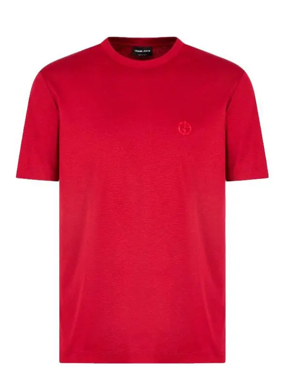 Giorgio Armani Logo Embroidered Crewneck T-shirt - Red