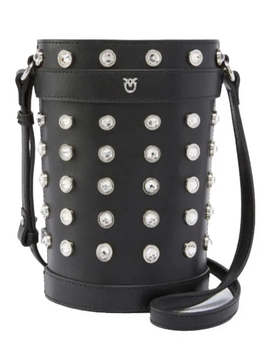 Pinko Mini Bucket Pelle Strass - Black