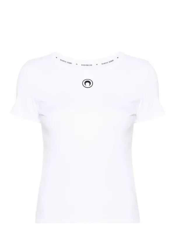 MARINE SERRE Logo Embroidered Ribbed T-shirt - White