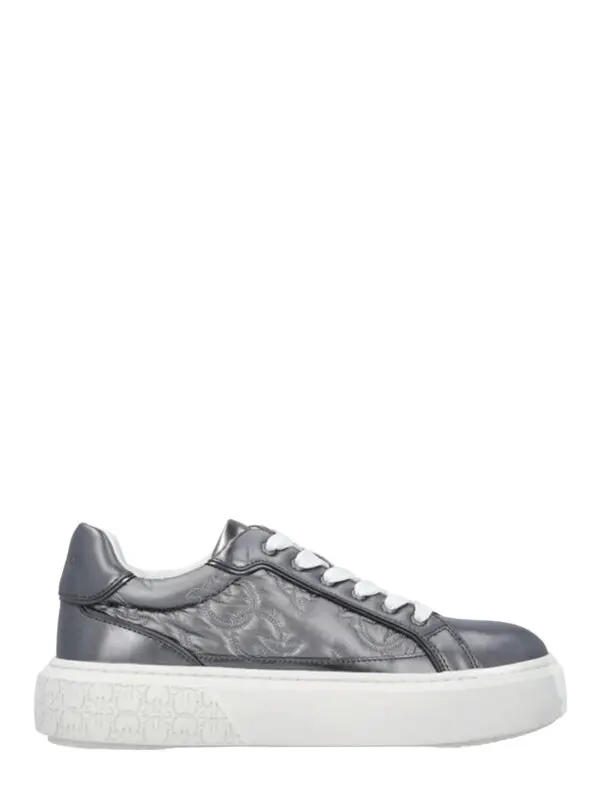 Pinko Metallic Platform Sneakers With Perforated Details And Lace-up Fastening - White