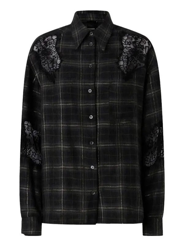 Pinko Checkered Long-sleeve Shirt With Lace Detail - Black