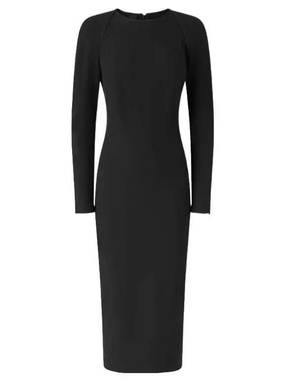Pinko Long Sleeve Ribbed Shoulder Slim-fit Dress - Black