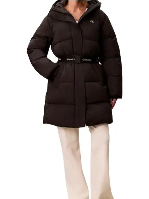 Calvin Klein Belted Hooded Puffer Coat - Black