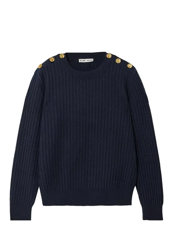 BLAZÉ MILANO Highland Button-detailed Cable-knit Wool And Cashmere-blend Sweater - Black