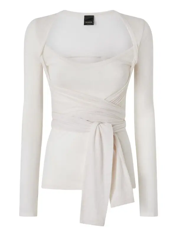 Pinko Long Sleeve Wrap Top With Pleated Detailing - No