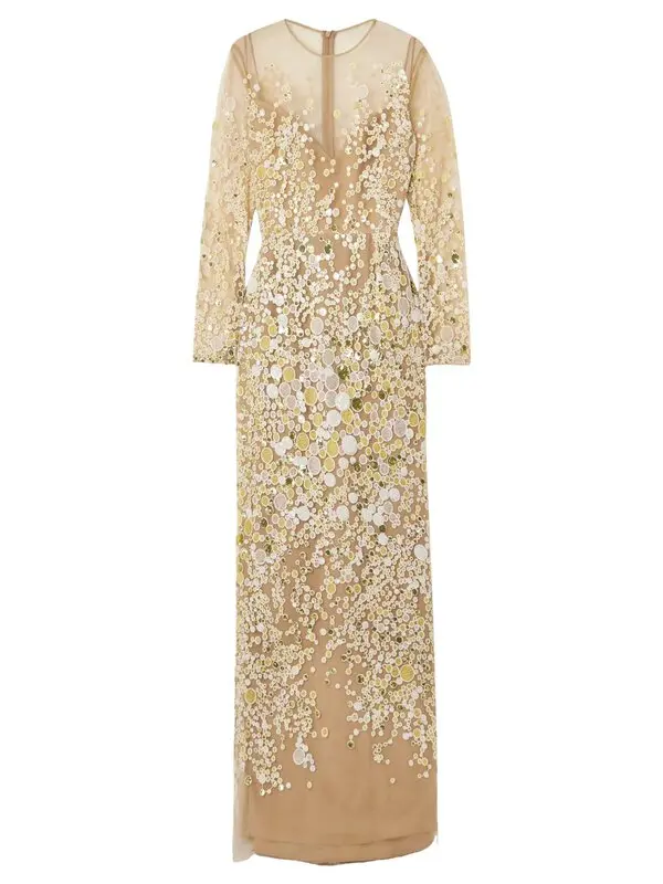 Elie Saab Embroidered Sequin-embellished Tulle Gown - Nude