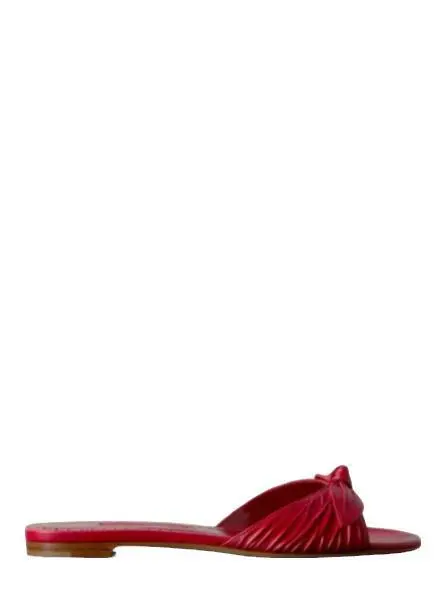 Manolo Blahnik Ruffled Bow Flat Sandals - Red