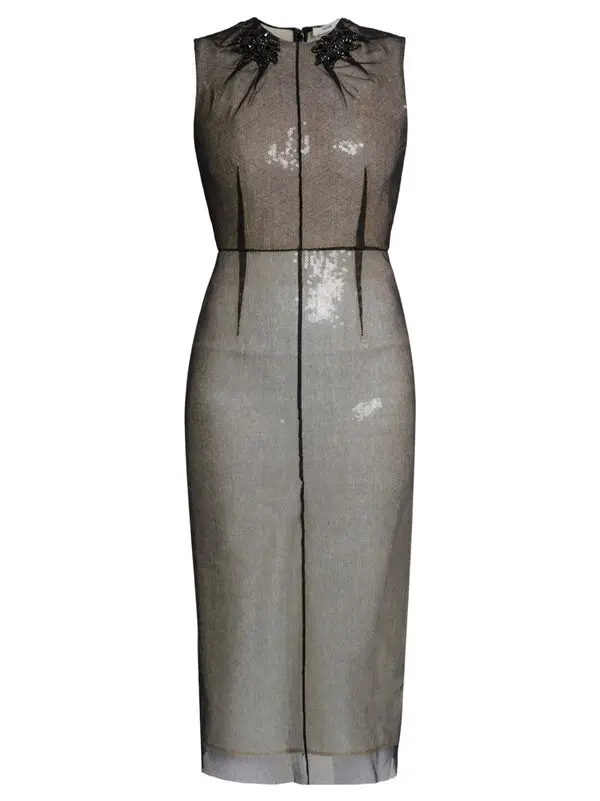 Erdem Layered Embellished Sequined Tulle Midi Dress - Gray