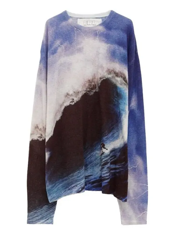 ERL Wave Print Round Neck Sweater - Multicolor