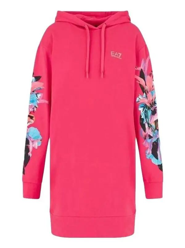 EA7 Floral Pattern Hooded Long Sweater - Pink