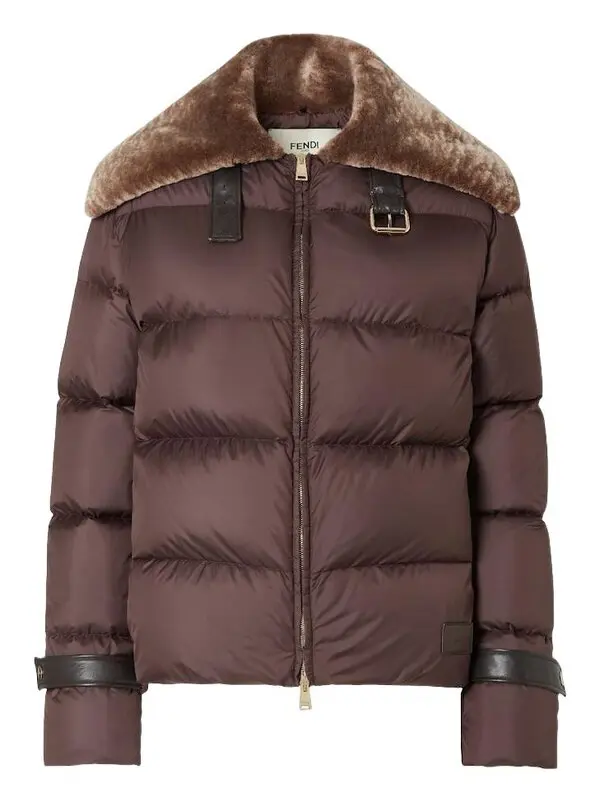 Fendi Zip-up Padded Jacket With Shearling Collar - Brown