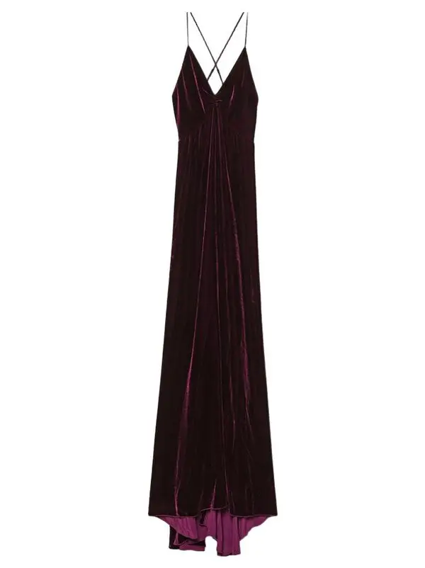 FORTE_FORTE Viscose And Silk Velvet Spaghetti Strap Gown - Bordeaux Red