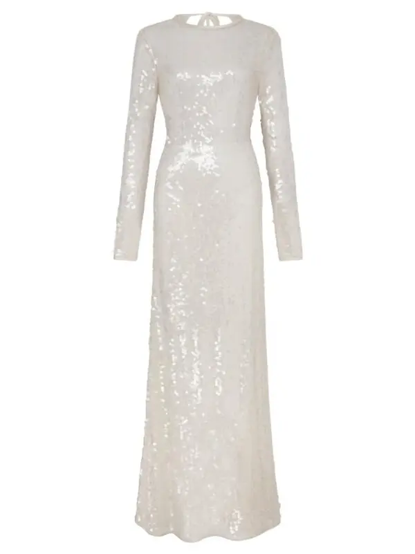 David Koma Long-sleeved Embellished Maxi Dress - Cream