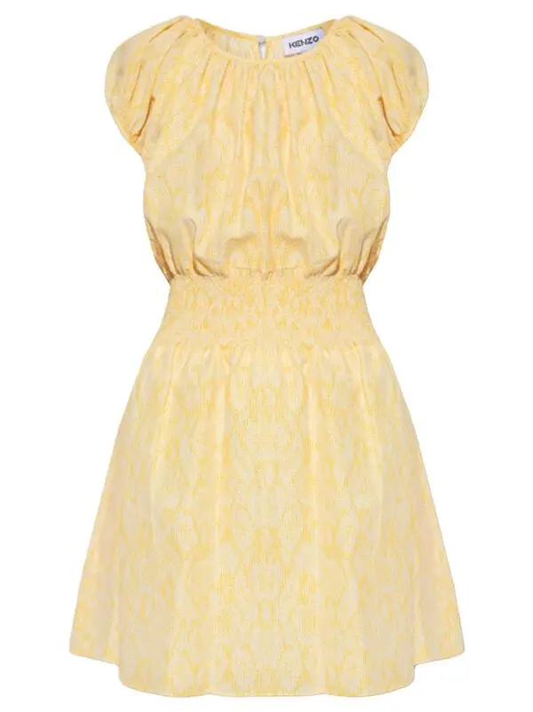 Kenzo Gingham Snakeskin-print A-line Dress - Nude