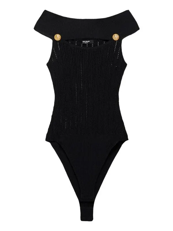 Balmain Pointelle-knit Bodysuit - Black