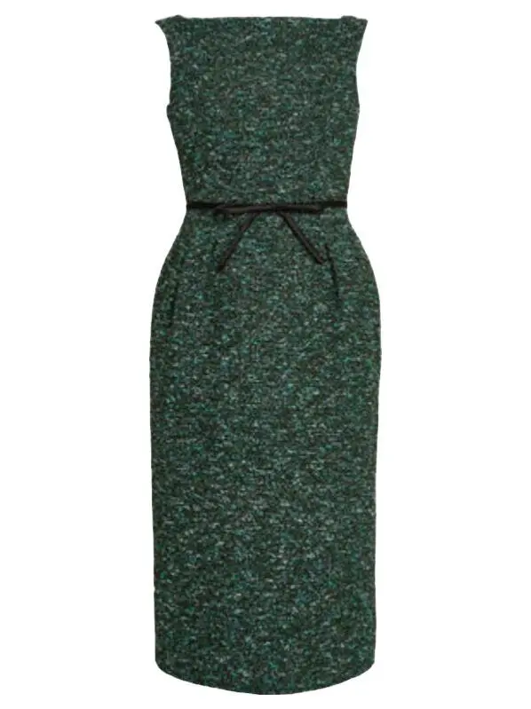 Erdem Tweed Belted Sleeveless Boatneck Dress - Green